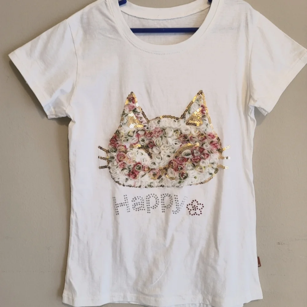 Shirts & Tops | Embellished Crazy Cat Shirt Sequins Flowers Tulle Short ...